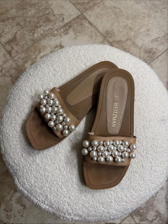 Stuart Weitzman | Shoes | Stuart Weitzman Tan Pearlembellished Slide ...